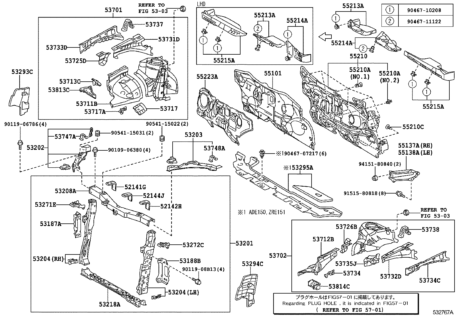 TOYOTA COROLLA S AFRICANDE150R-DEMDYW - BODY - FRONT FENDER APRON DASH ...
