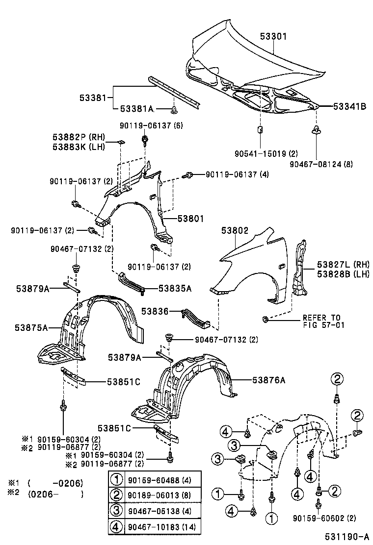 TOYOTA COROLLA VERSOCDE120L-FWMDYW - BODY - HOOD FRONT FENDER | Japan ...