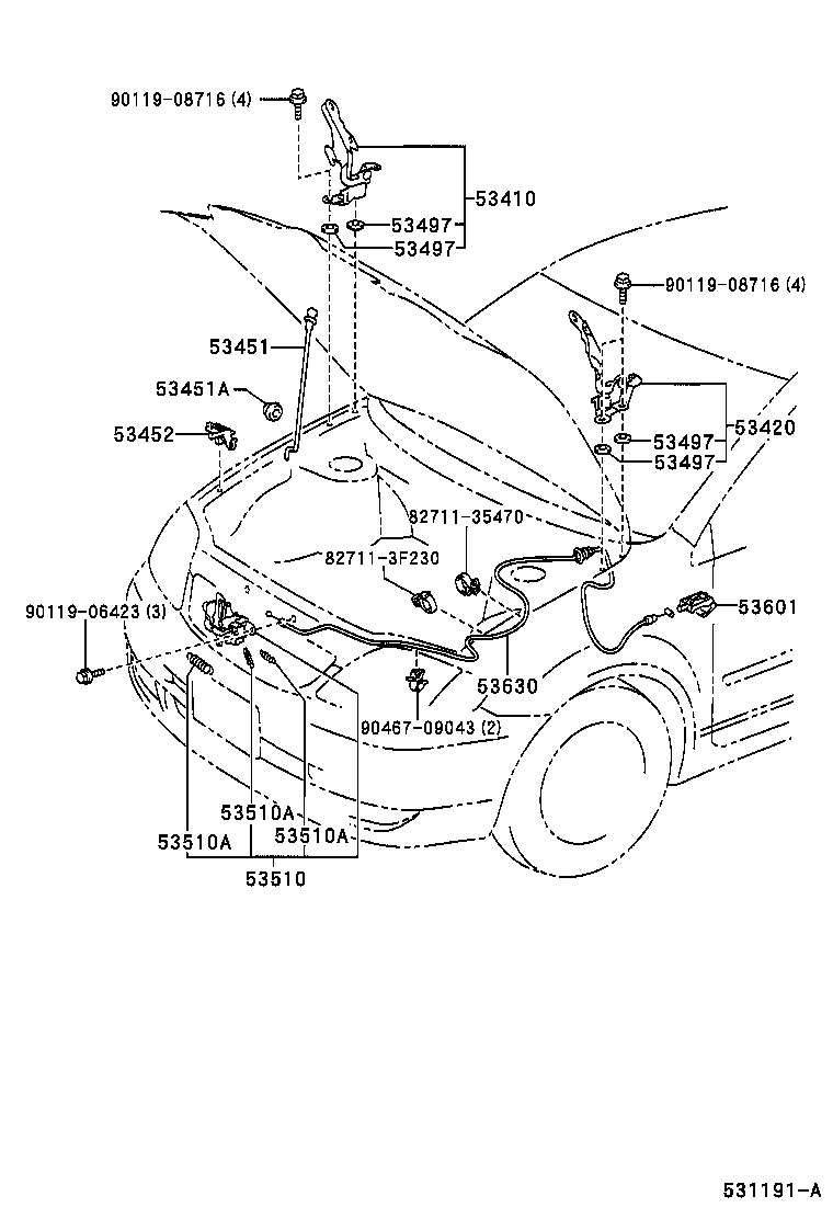 TOYOTA COROLLA VERSOZZE122L-FWMNKW - BODY - HOOD LOCK HINGE | Japan ...