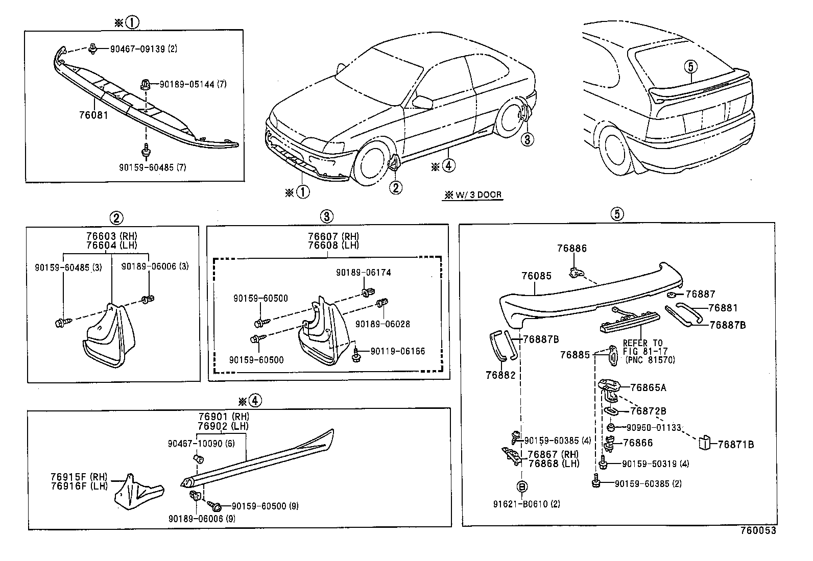 TOYOTA COROLLA HB LBCE100L-AGMDSW - BODY - MUDGUARD SPOILER | Japan ...