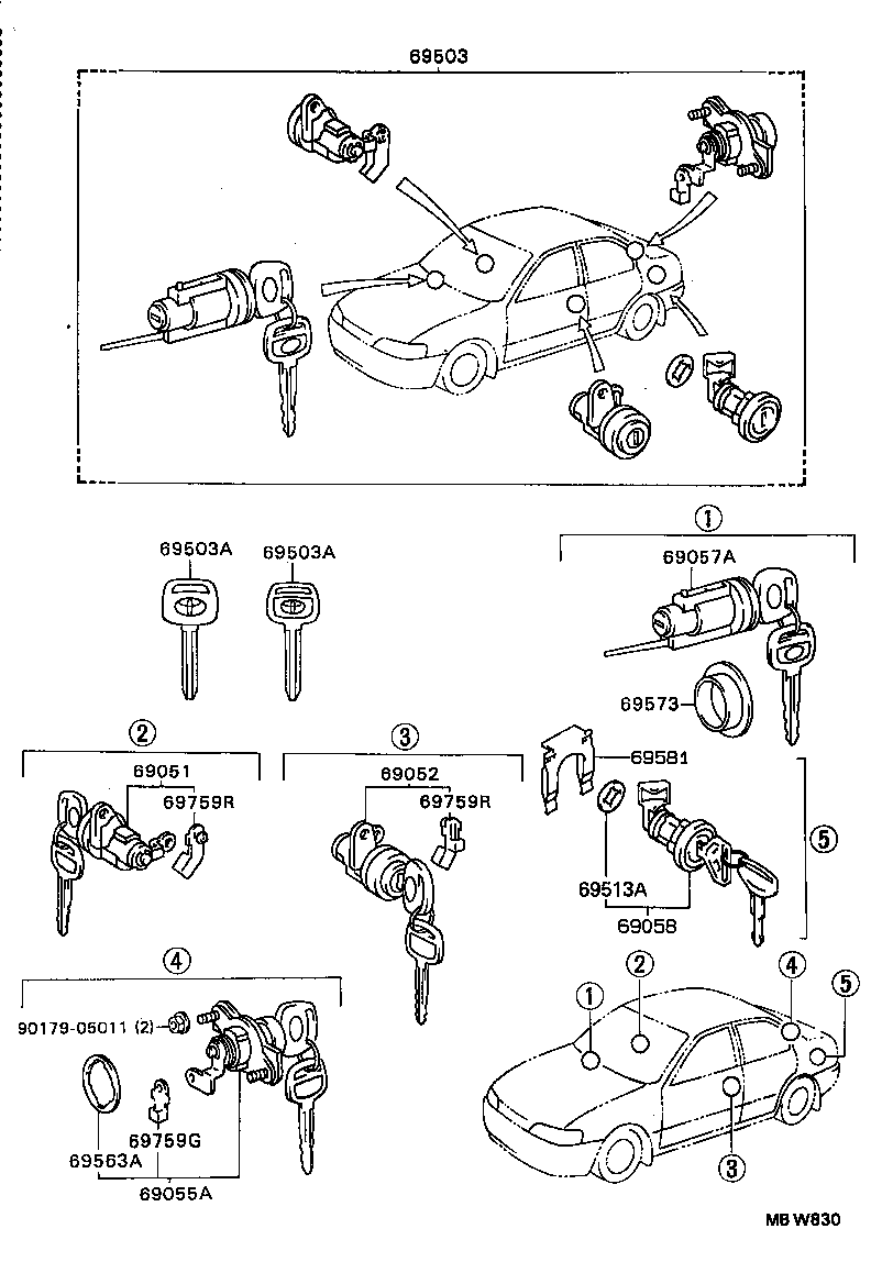 TOYOTA COROLLA SED WGEE101L-AEMDKW - BODY - LOCK CYLINDER SET | Japan ...