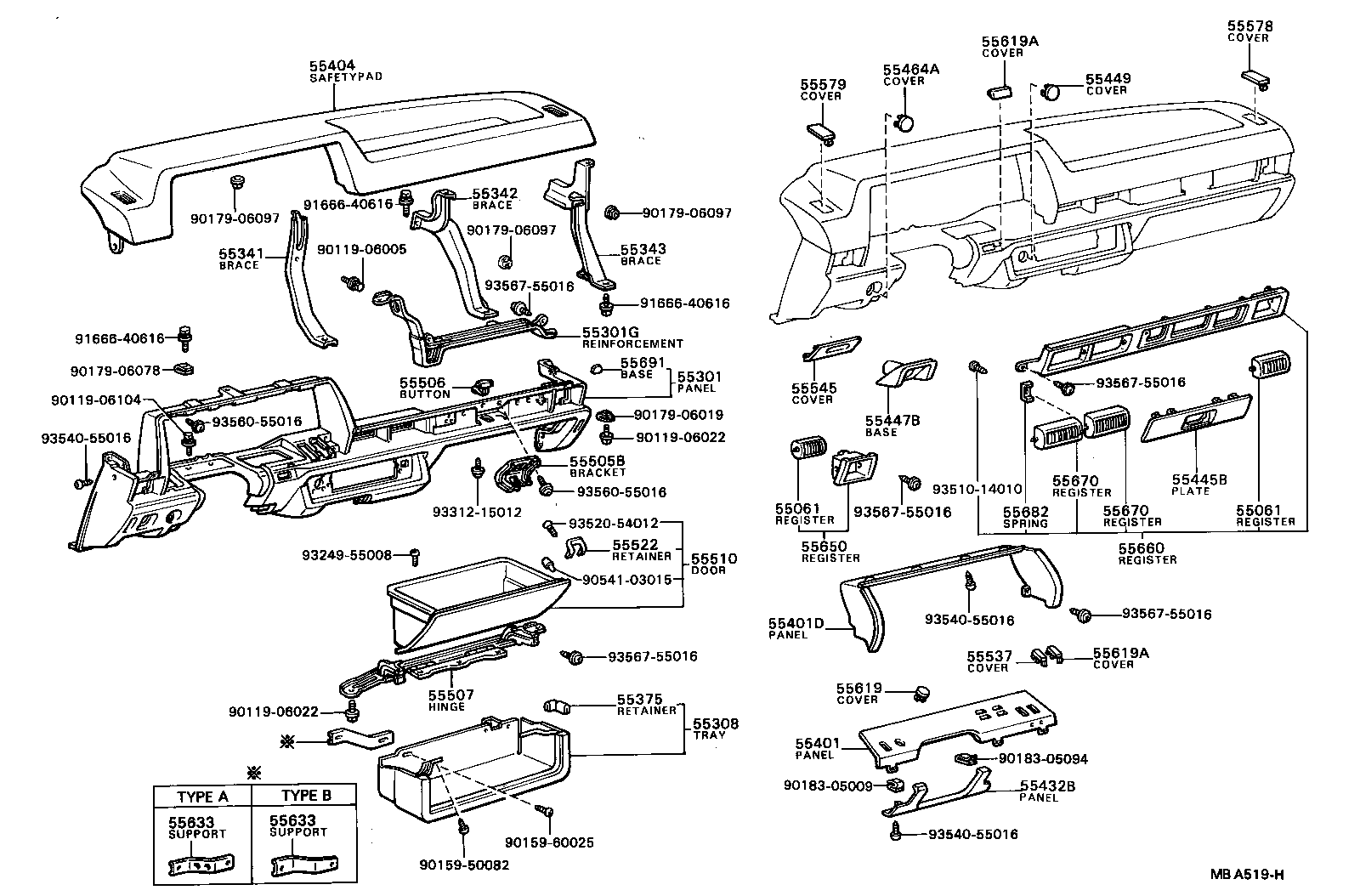 TOYOTA COROLLAKE70L-ELCDSW - BODY - INSTRUMENT PANEL GLOVE COMPARTMENT ...