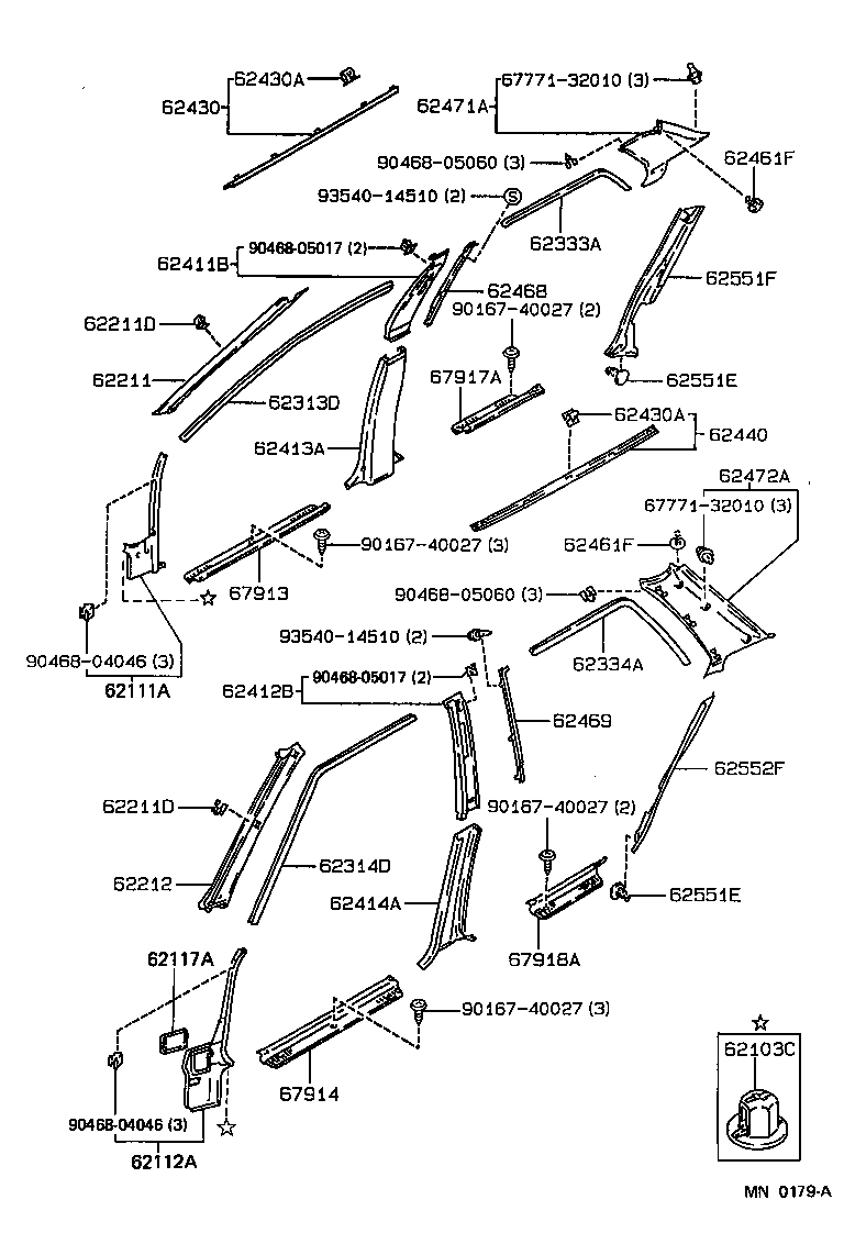 TOYOTA COROLLA HBAE92L-AEHDUA - BODY - INSIDE TRIM BOARD DOOR OPENING ...