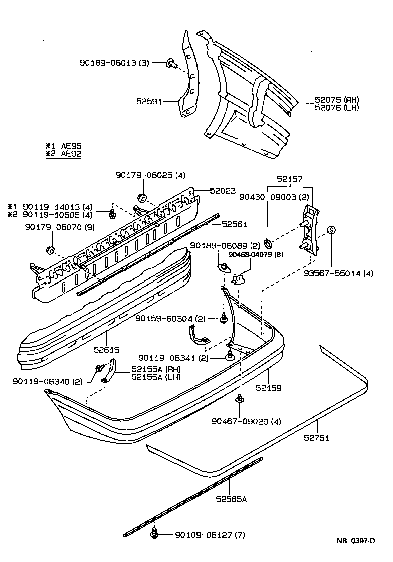 TOYOTA COROLLA HBAE92L-AEHDUA - BODY - REAR BUMPER BUMPER STAY | Japan ...
