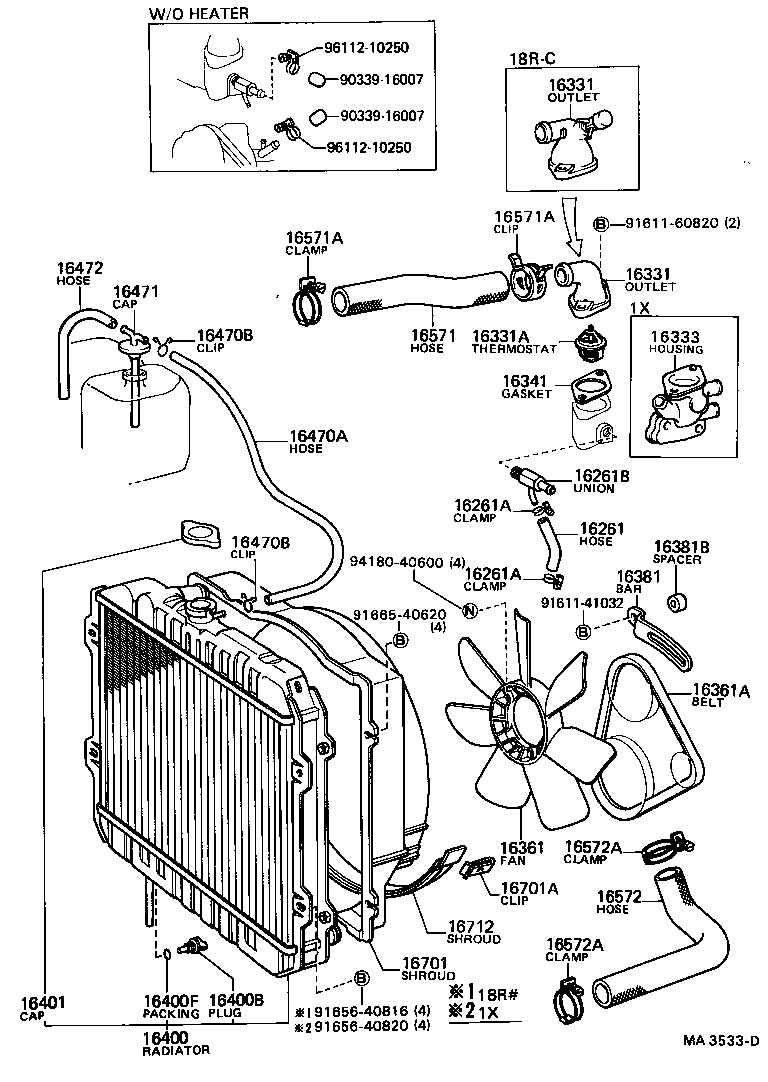 TOYOTA CORONAXT130R-TEHRSQ - TOOL-ENGINE-FUEL - RADIATOR WATER OUTLET ...