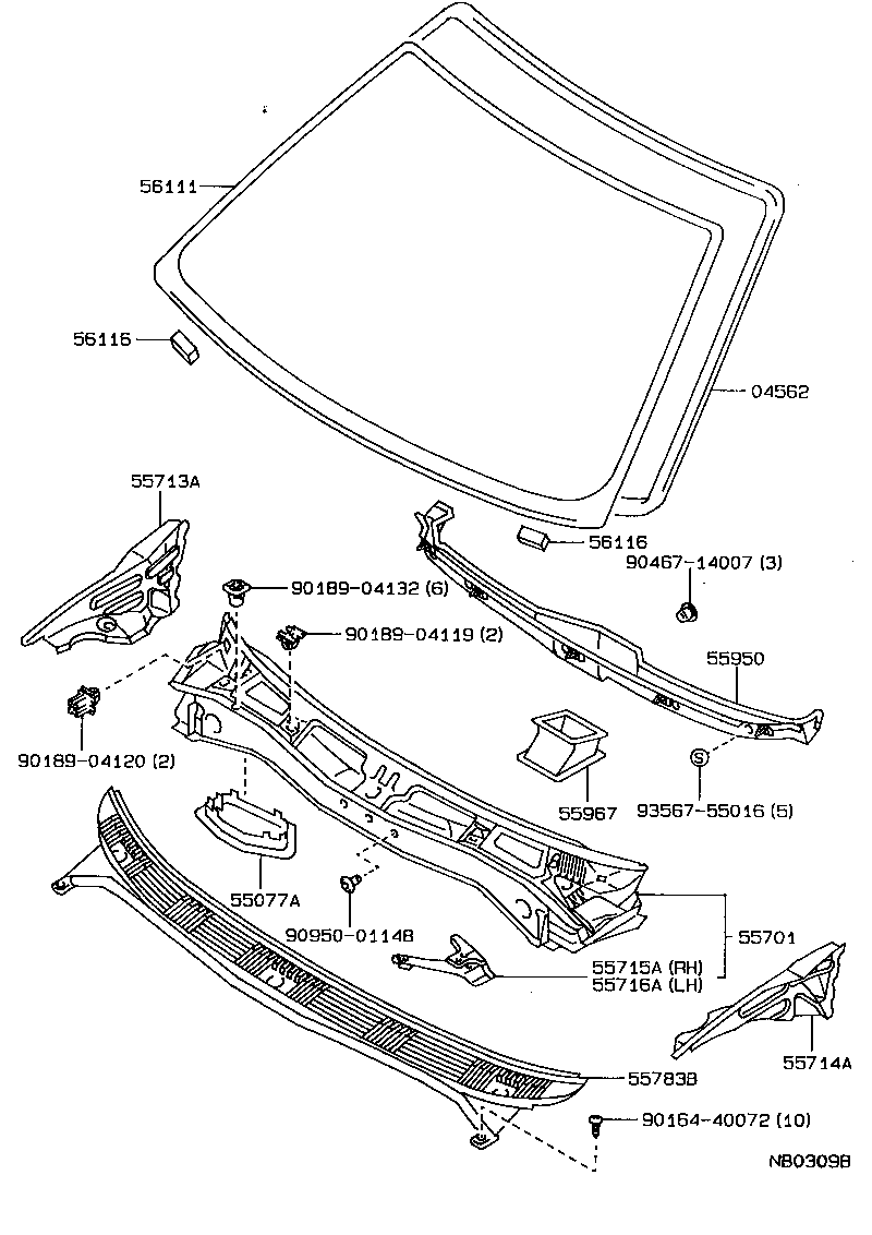 TOYOTA COROLLAAE92L-ALHNU - BODY - COWL PANEL WINDSHIELD GLASS | Japan ...