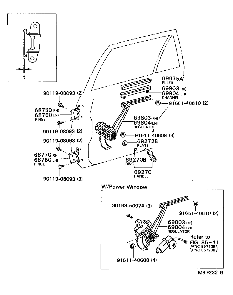 TOYOTA COROLLA SED LBAE82R-EEHDSN - BODY - REAR DOOR WINDOW REGULATOR ...