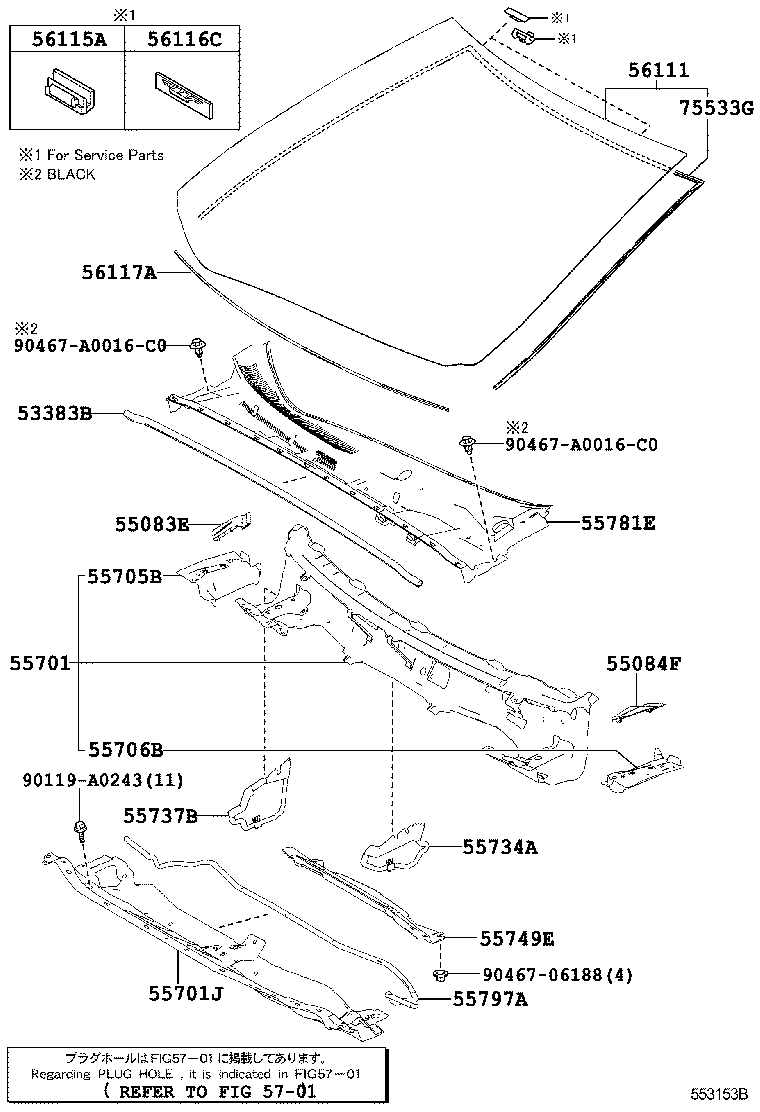 TOYOTA COROLLAZRE172L-DEFDKJ - BODY - COWL PANEL WINDSHIELD GLASS ...