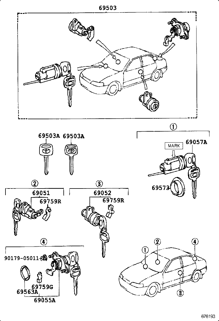TOYOTA COROLLA NAP SEDAE101L-DEHDKK - BODY - LOCK CYLINDER SET | Japan ...