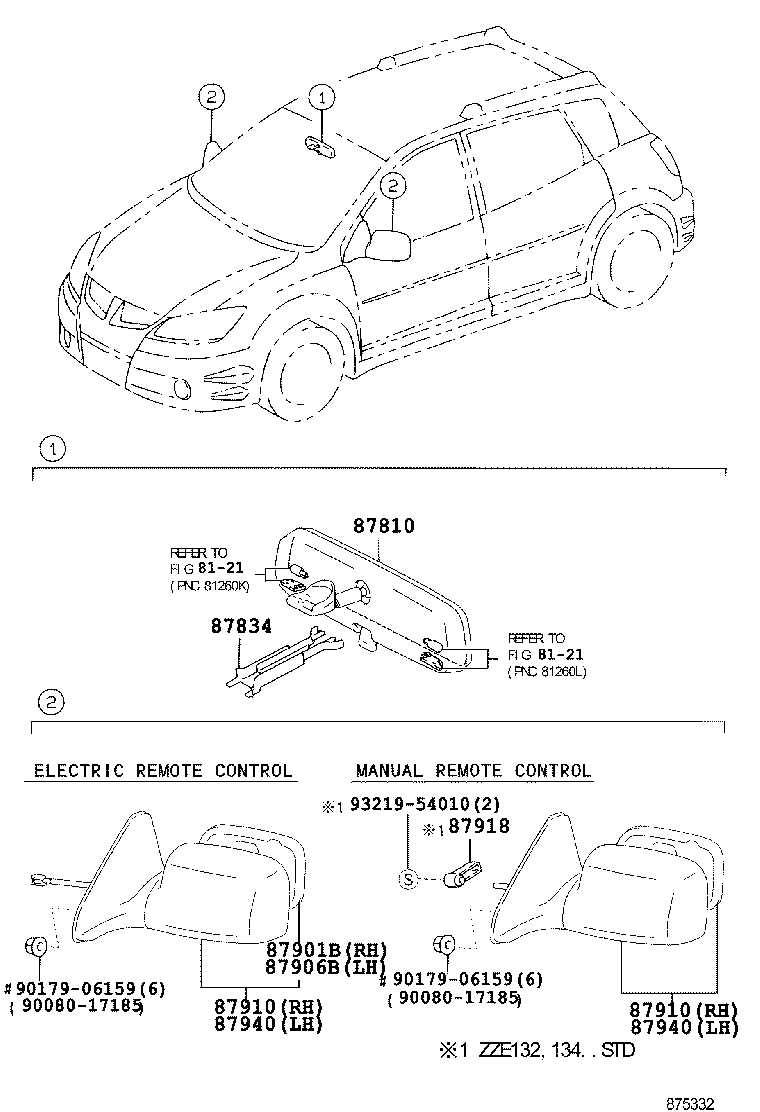 TOYOTA COROLLA MATRIX NAPZZE130L-DEPNKA - ELECTRICAL - MIRROR | Japan ...