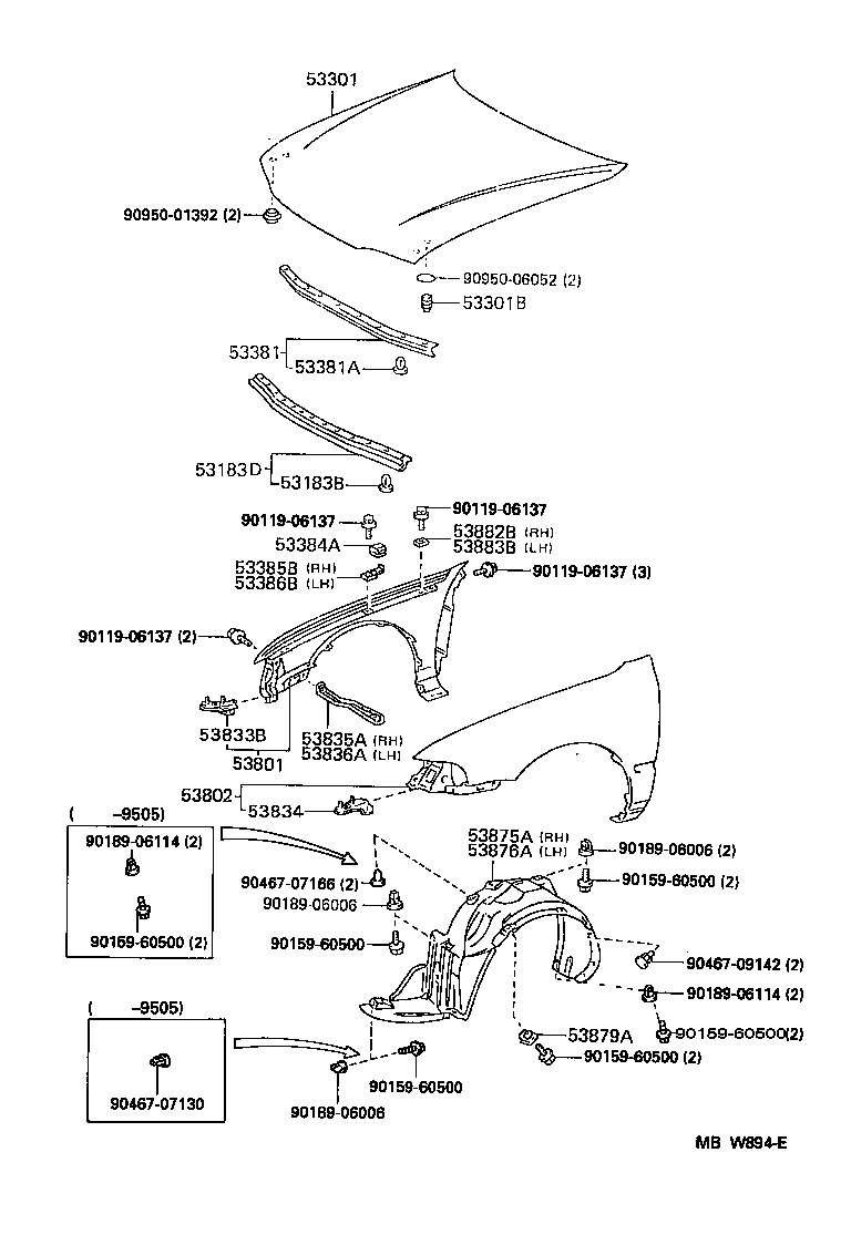 TOYOTA COROLLA NAP SEDAE101L-DEHDKA - BODY - HOOD FRONT FENDER | Japan ...